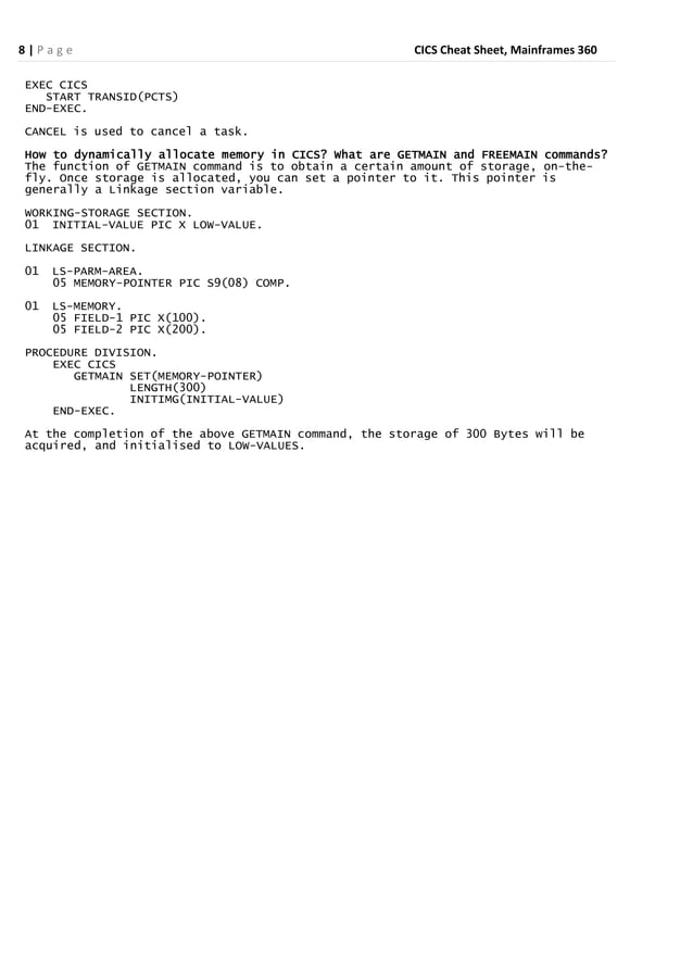 Cics cheat sheet | PDF | Operating Systems | Computer Software and Applications