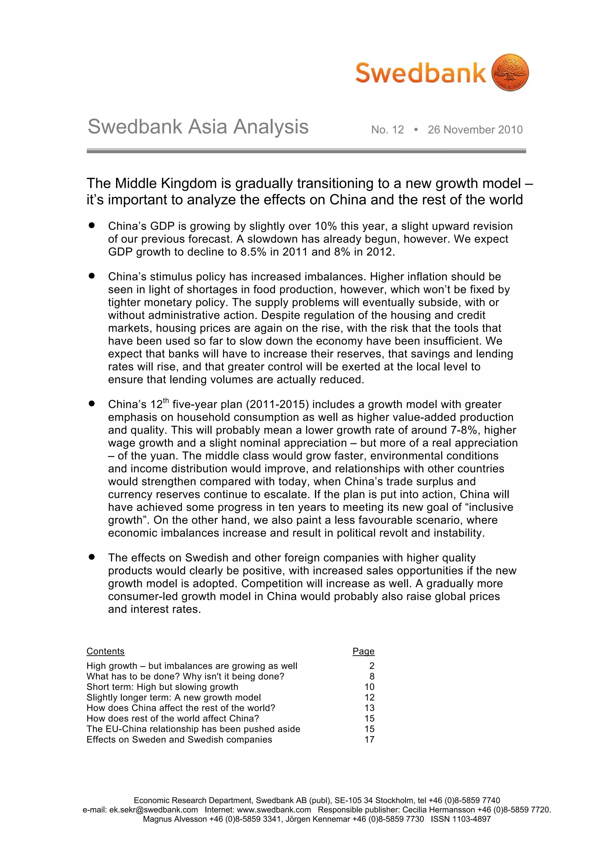 Swedbank Asia Analysis, No. !2 | PDF | Commodities | Economy