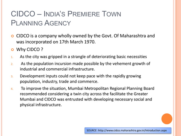 Cidco- NAVI MUMBAI | PPTX | Civil Engineering Industry | Industries