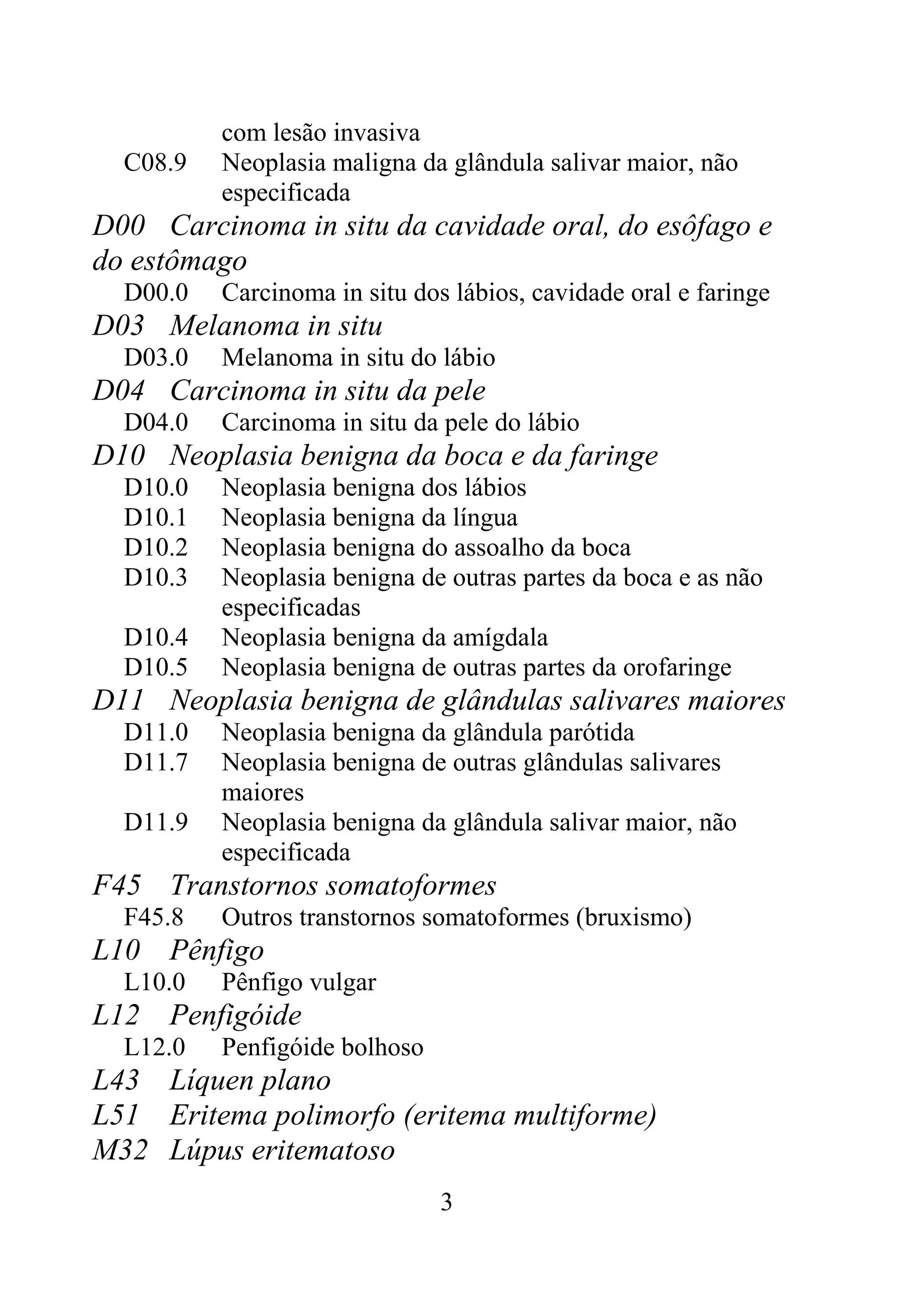 CID odontológico (Código Internacional de Doenças) | PDF