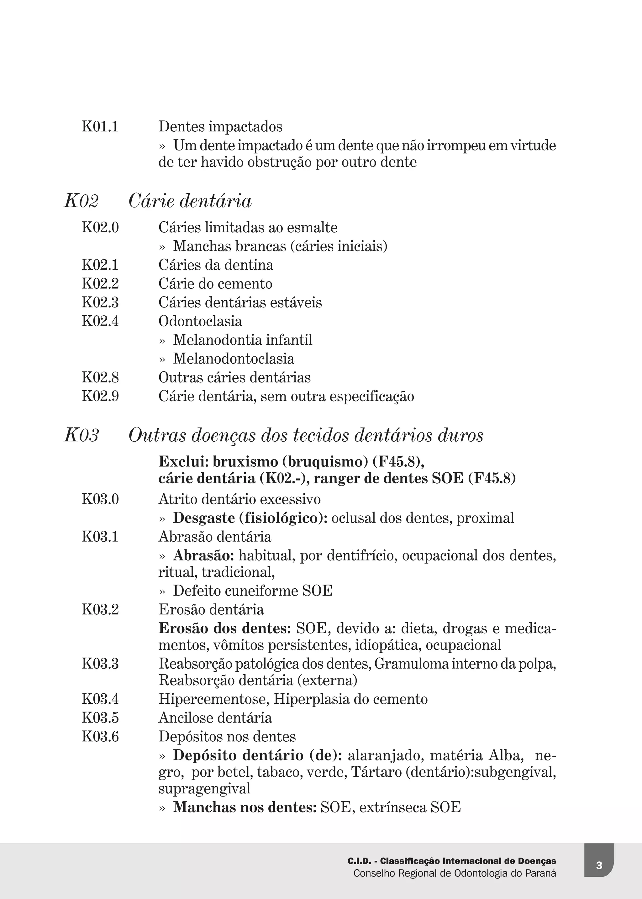 CID odontológico (Código Internacional de Doenças) | PDF