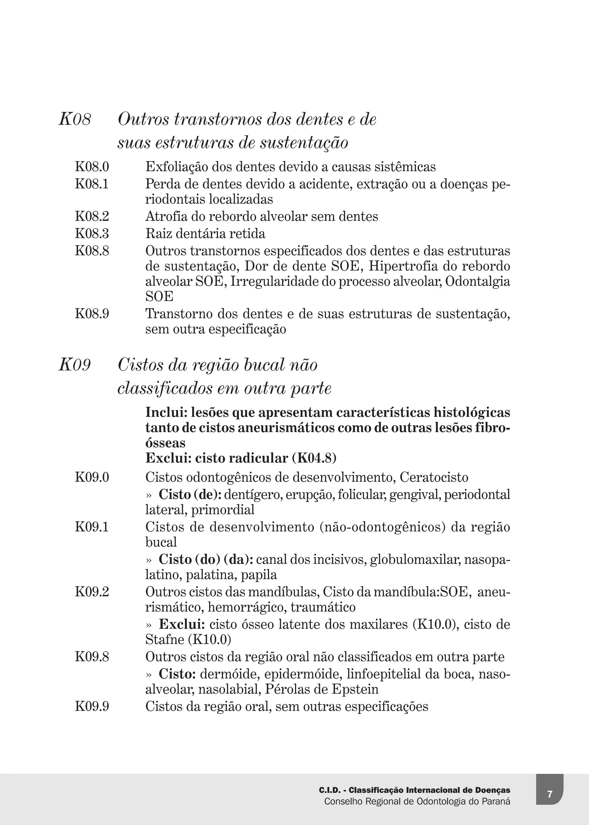 CID odontológico (Código Internacional de Doenças) | PDF