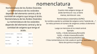 ÁCIDOS OXÁCIDOS su importancia y caracteristica de cada una de ellas | PPTX