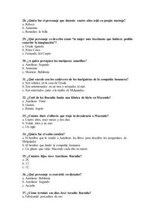 Cien años de soledad evaluacion } | DOCX