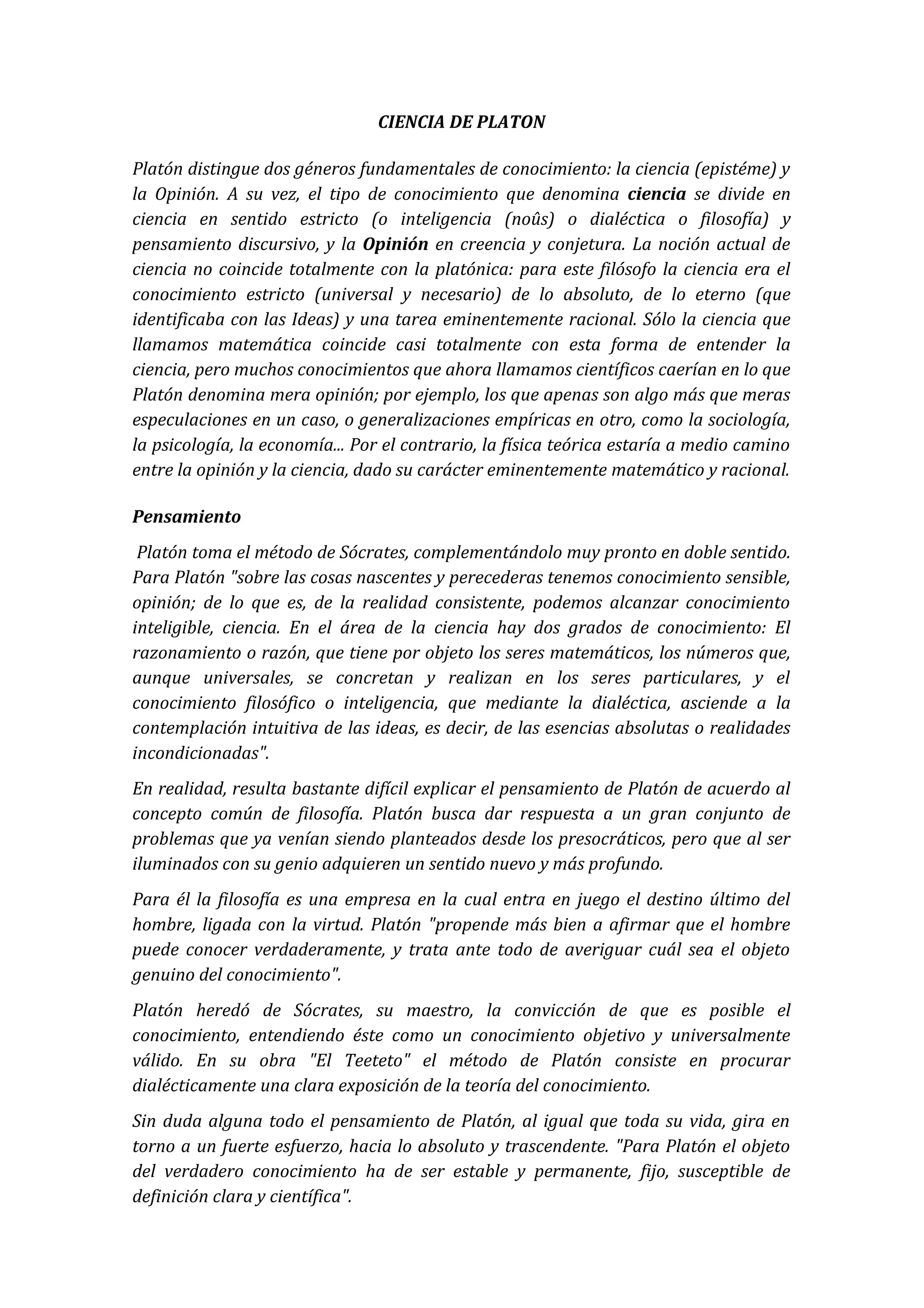 Ciencia de platon | DOC