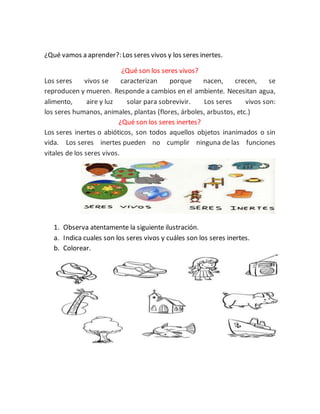 Animales Seres Vivos E Inertes Ciencia Preescolar Clasificación De