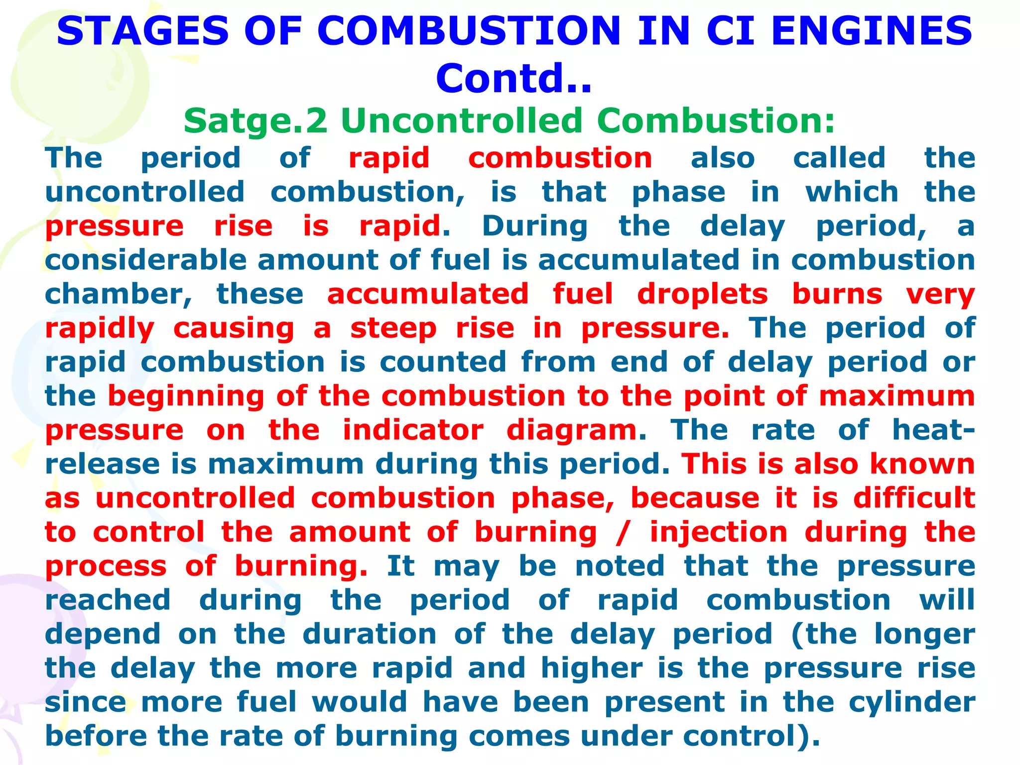 CI engine combustion stages and combustion chamber design | PPTX