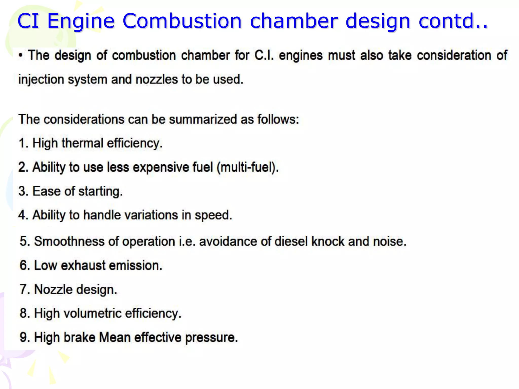 CI engine combustion stages and combustion chamber design | PPTX