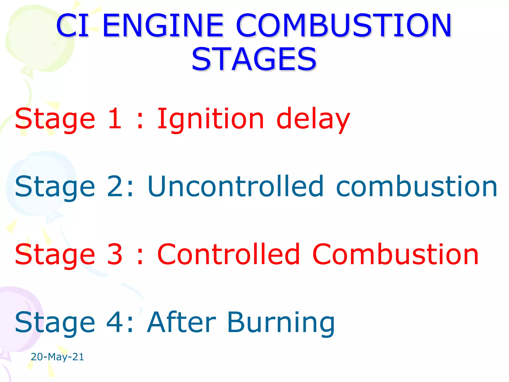 CI engine combustion stages and combustion chamber design | PPTX