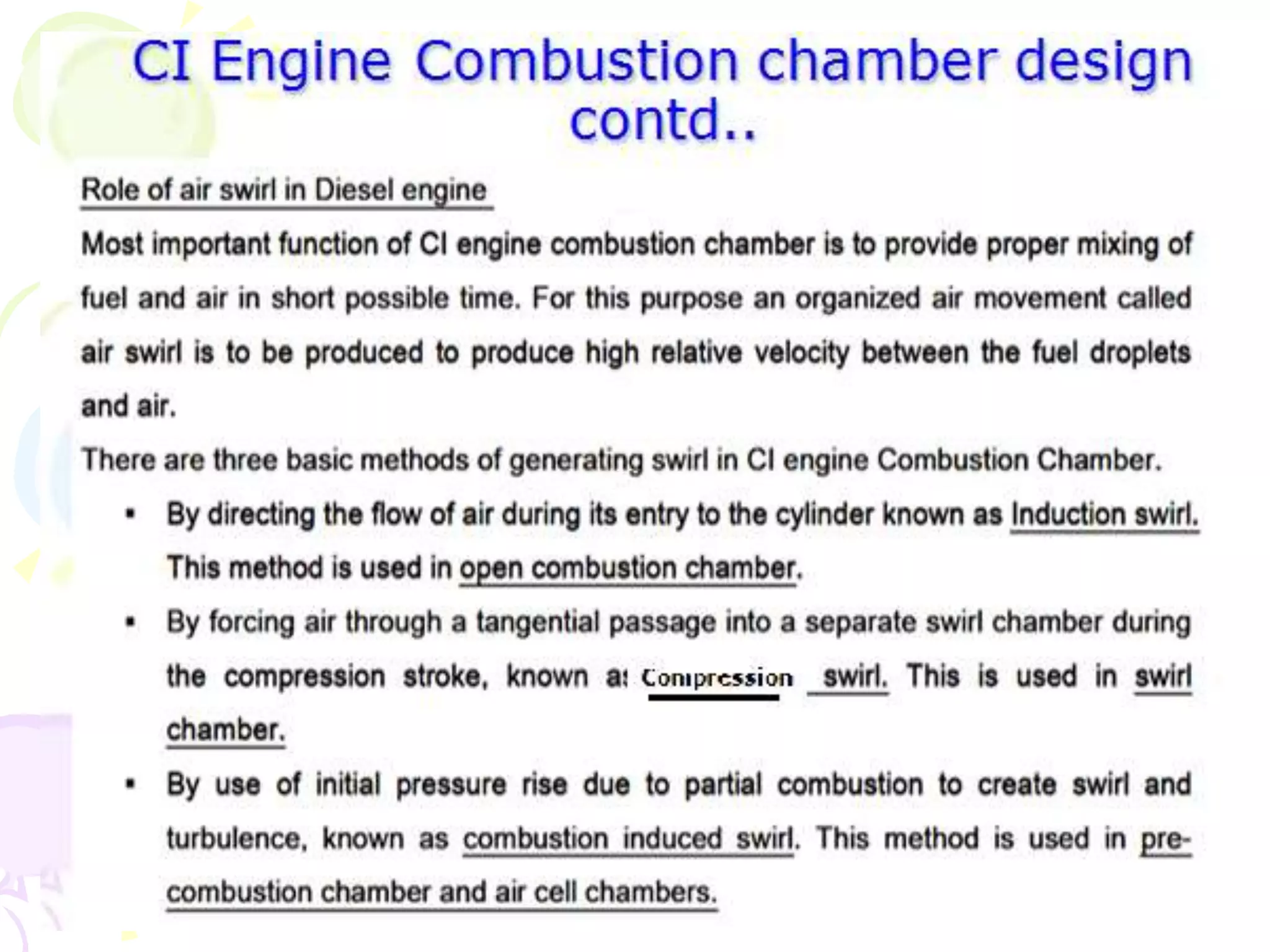 CI engine combustion stages and combustion chamber design | PPT