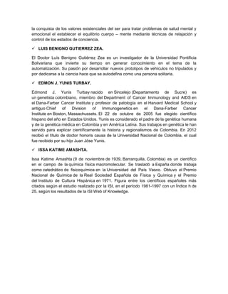 Científicos colombianos con reconocimiento internacional | PDF