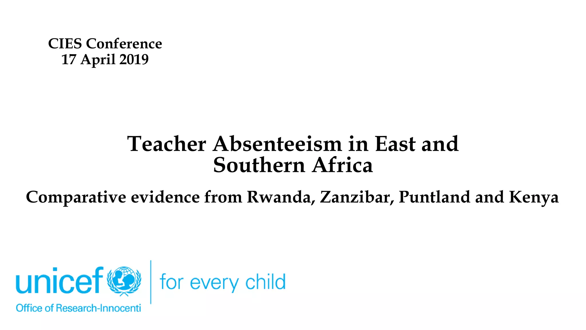 Teacher Absenteeism in East and Southern Africa | PPTX