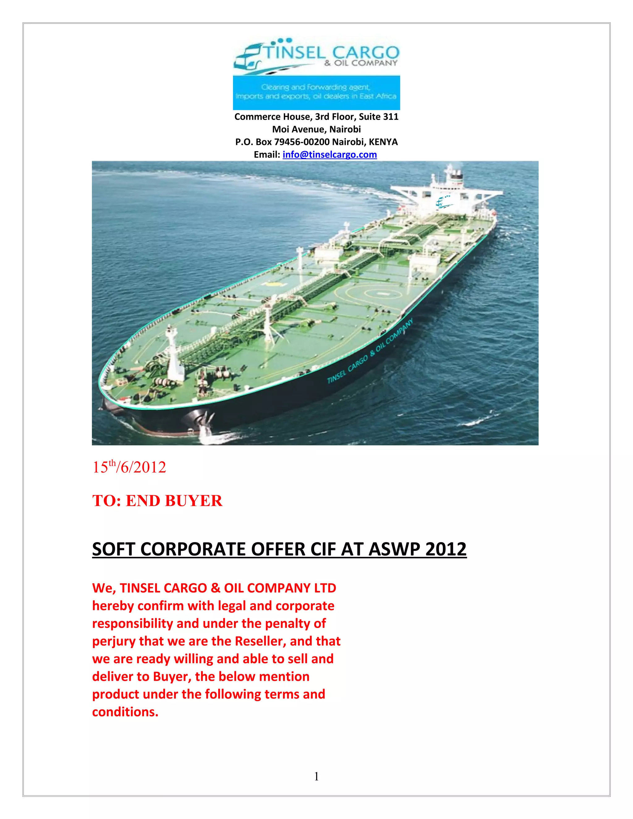 SOFT CORPORATE OFFERS FOR CIF AND FOB RUSSIAN PETROULEMS PRODUCTS--Cif ...