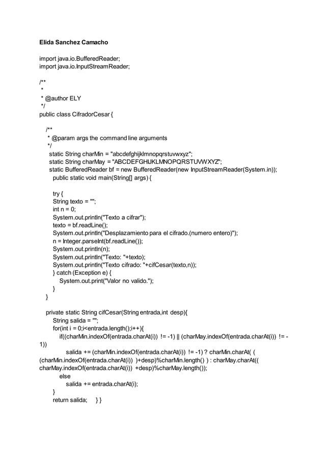 Cifrado cesar | DOCX | Programming Languages | Computing