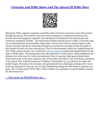 Cigarettes And Willie Shows And The Adverts Of Willie Mays | PDF