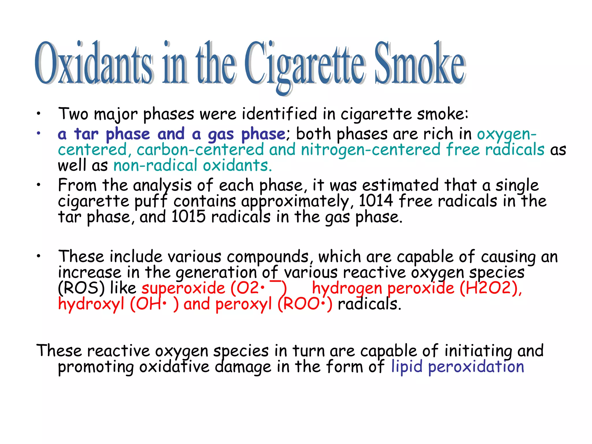 Cigarette smoke and oxidative stress | PPT