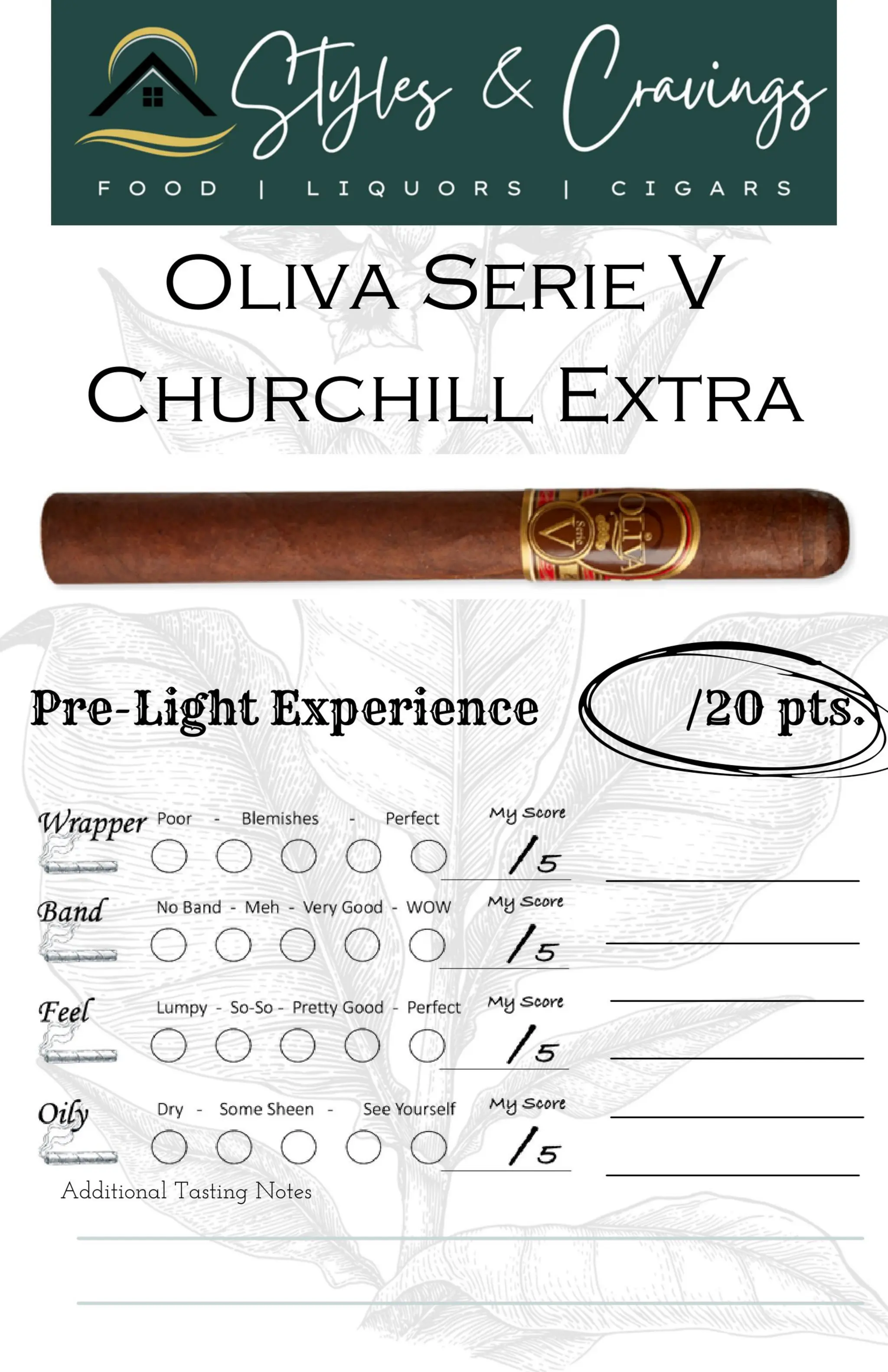 Oliva Serie V Churchill Cigar Tasting Scorecard | PDF