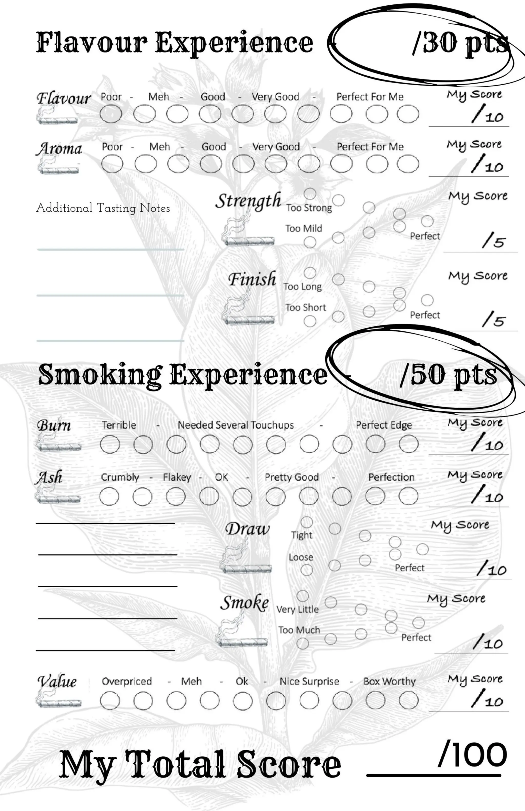 Oliva Serie V Churchill Cigar Tasting Scorecard | PDF