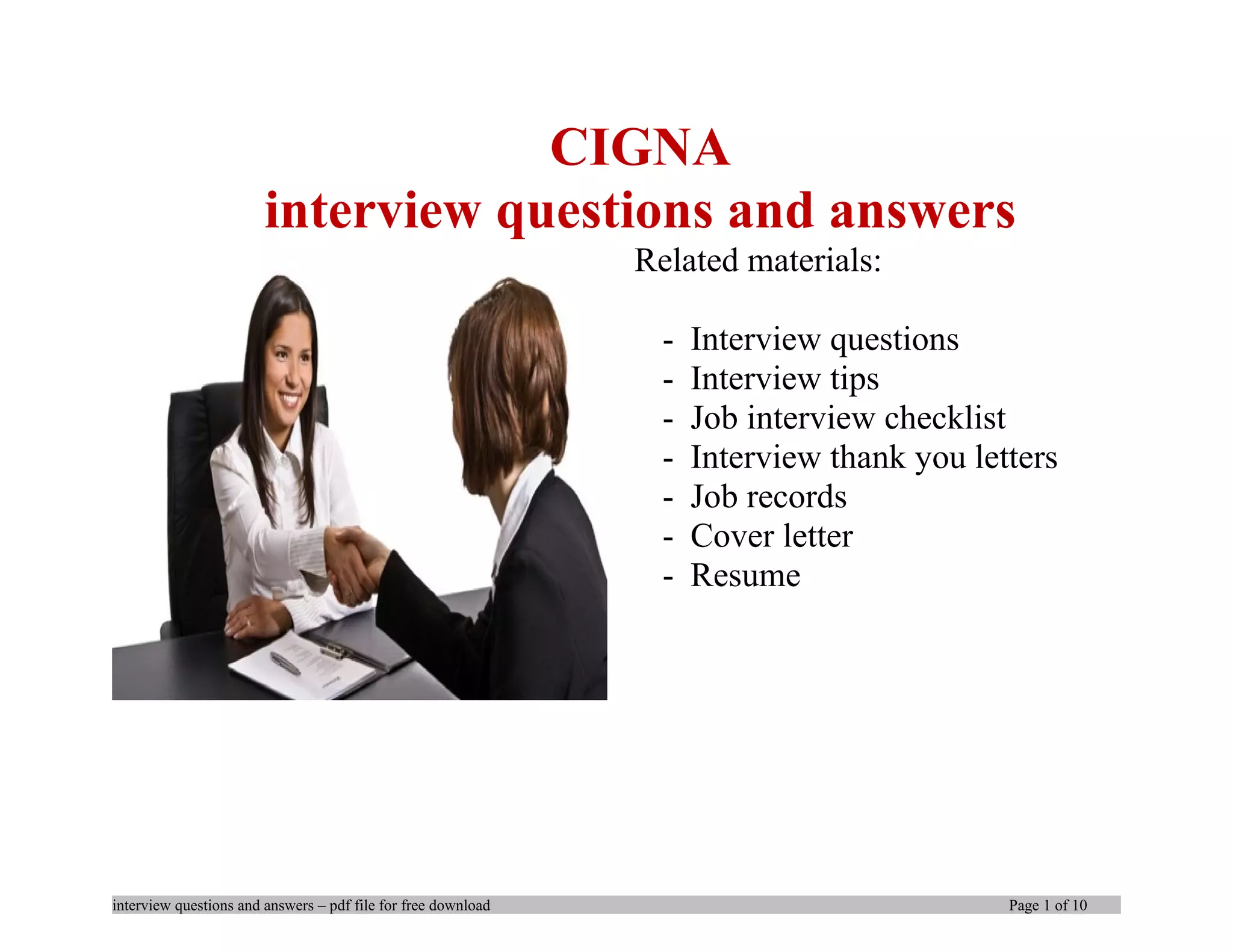 Cigna interview questions and answers | DOC
