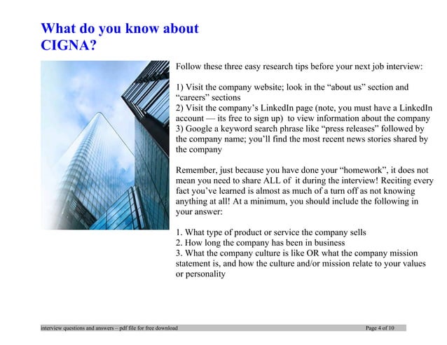 Cigna interview questions and answers | DOC