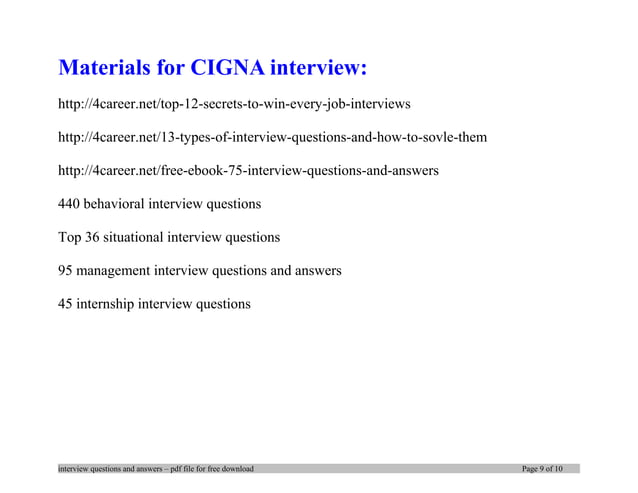 Cigna interview questions and answers | DOC