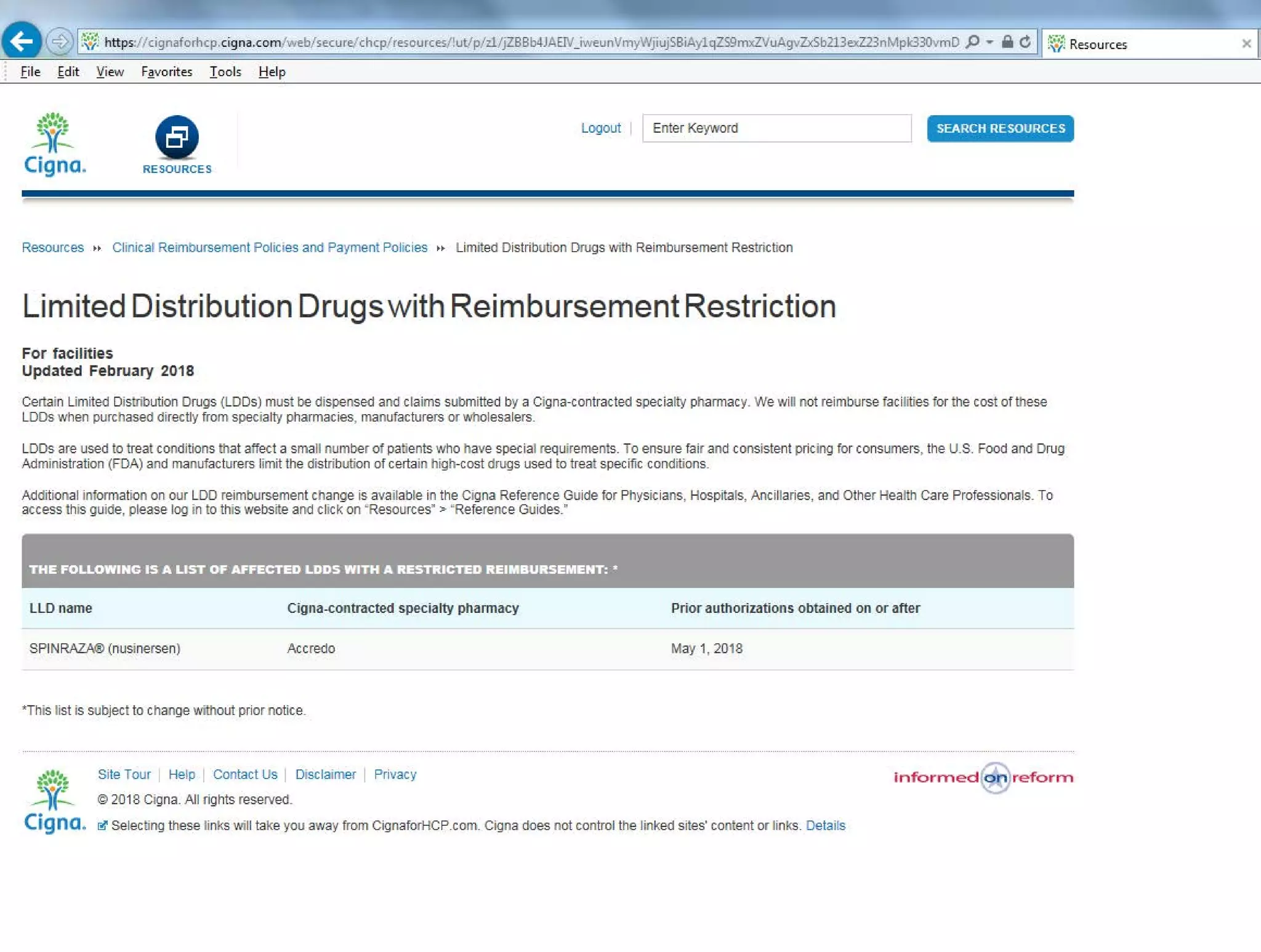 Cigna Limited Distribution Drugs with Reimbursement Restriction | PDF ...
