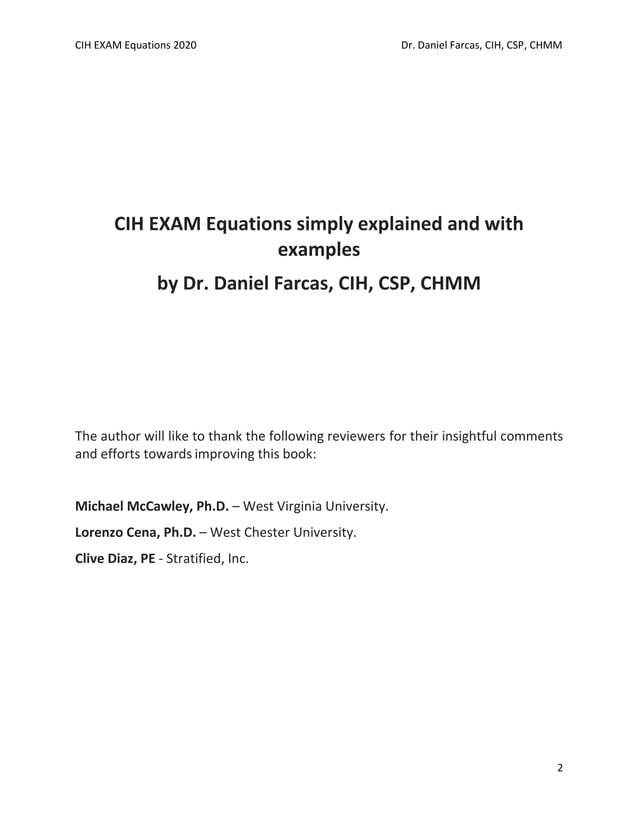 CIH exam equation fully explained | PDF
