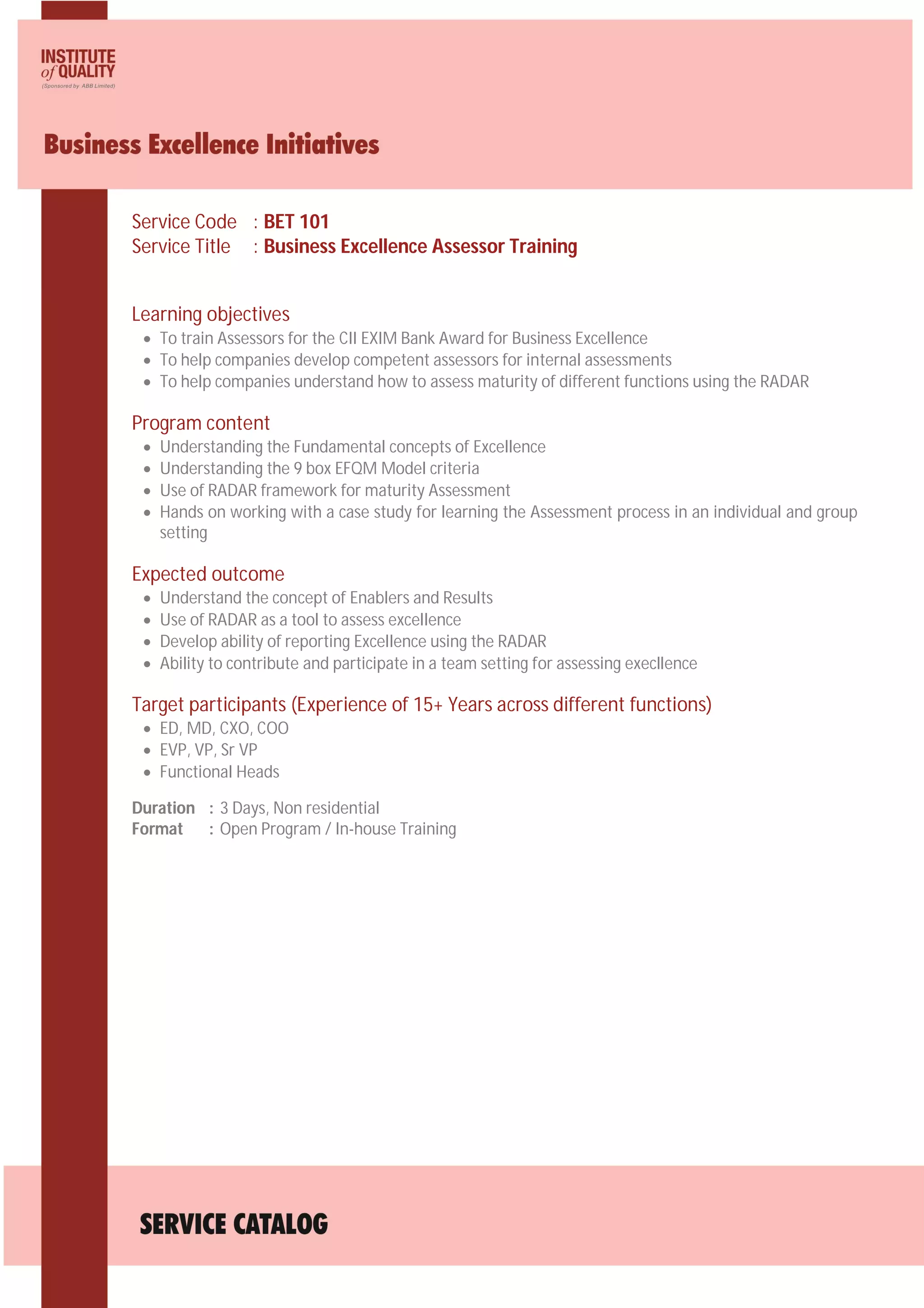 CII - Institute of Quality Service Catalogue | PDF
