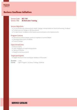 CII - Institute of Quality Service Catalogue | PDF