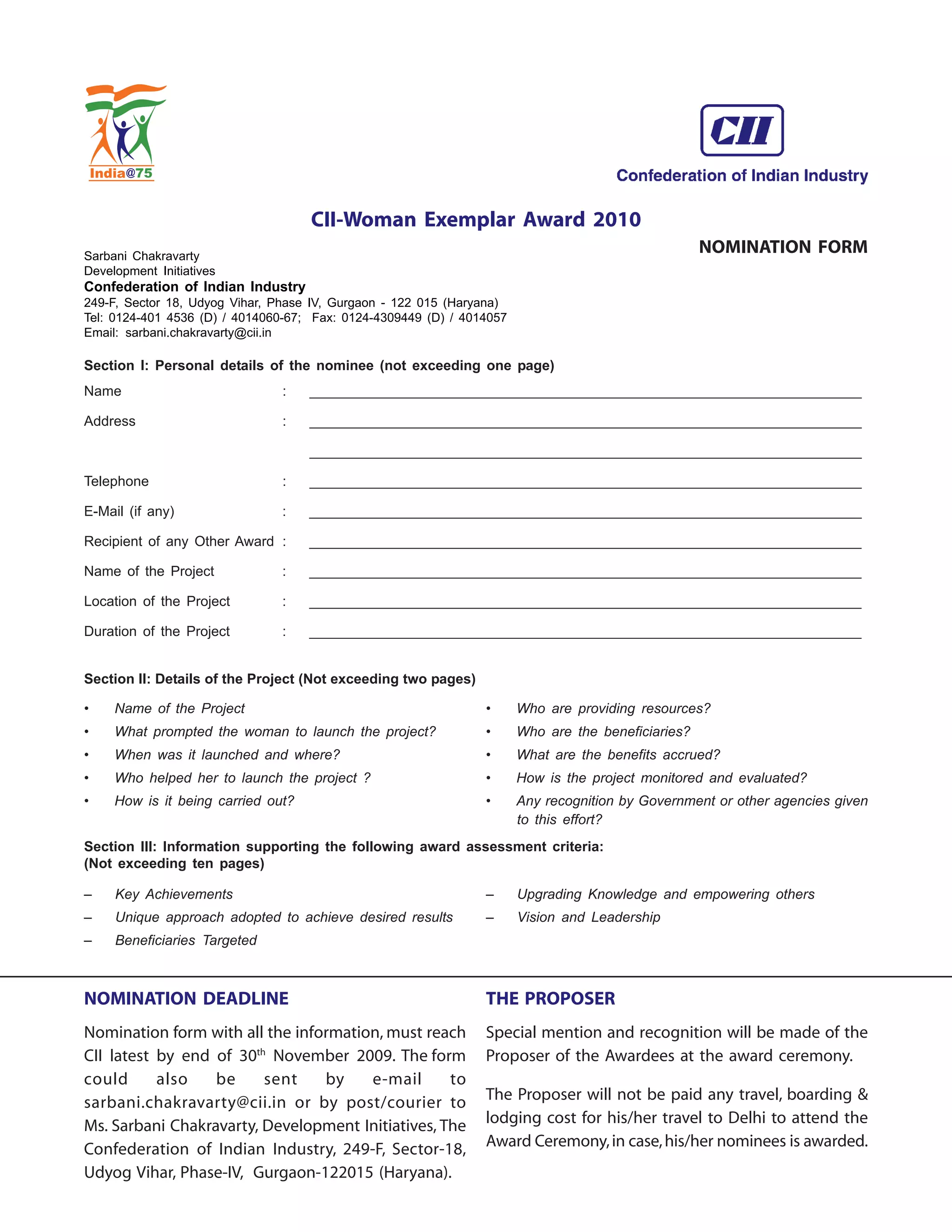 CII Woman Exemplar Award | PDF