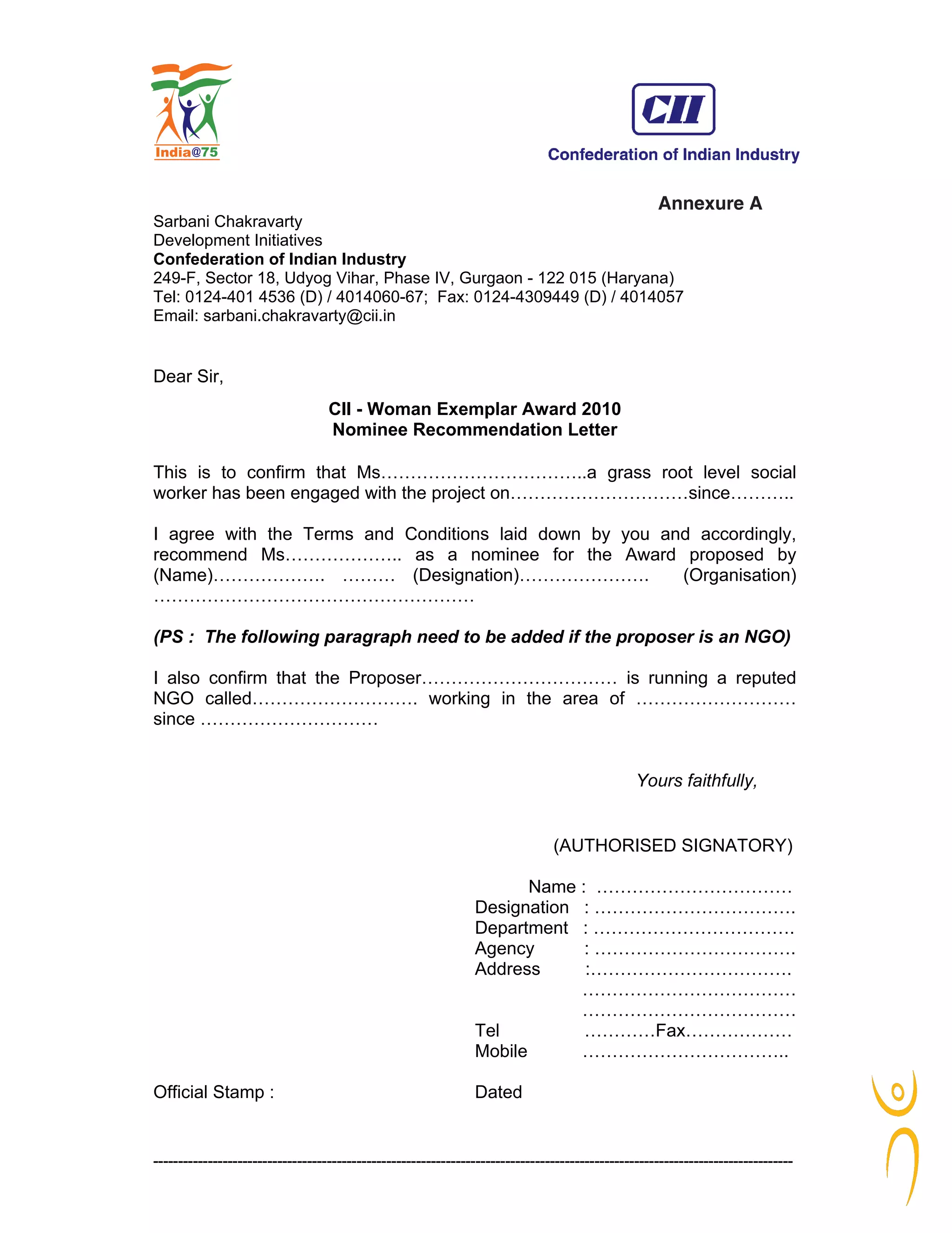 CII Woman Exemplar Award | PDF