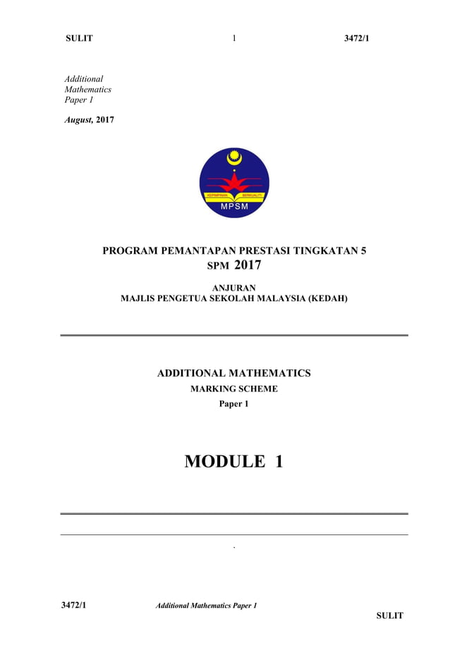 SPM Trial Kedah 2017 - Paper 1 Skema | PDF
