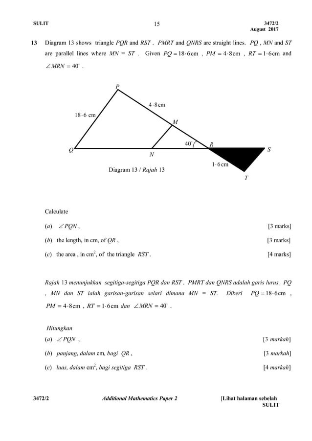 Kertas Percubaan SPM Kedah add-maths p2 2017 | PDF | Education