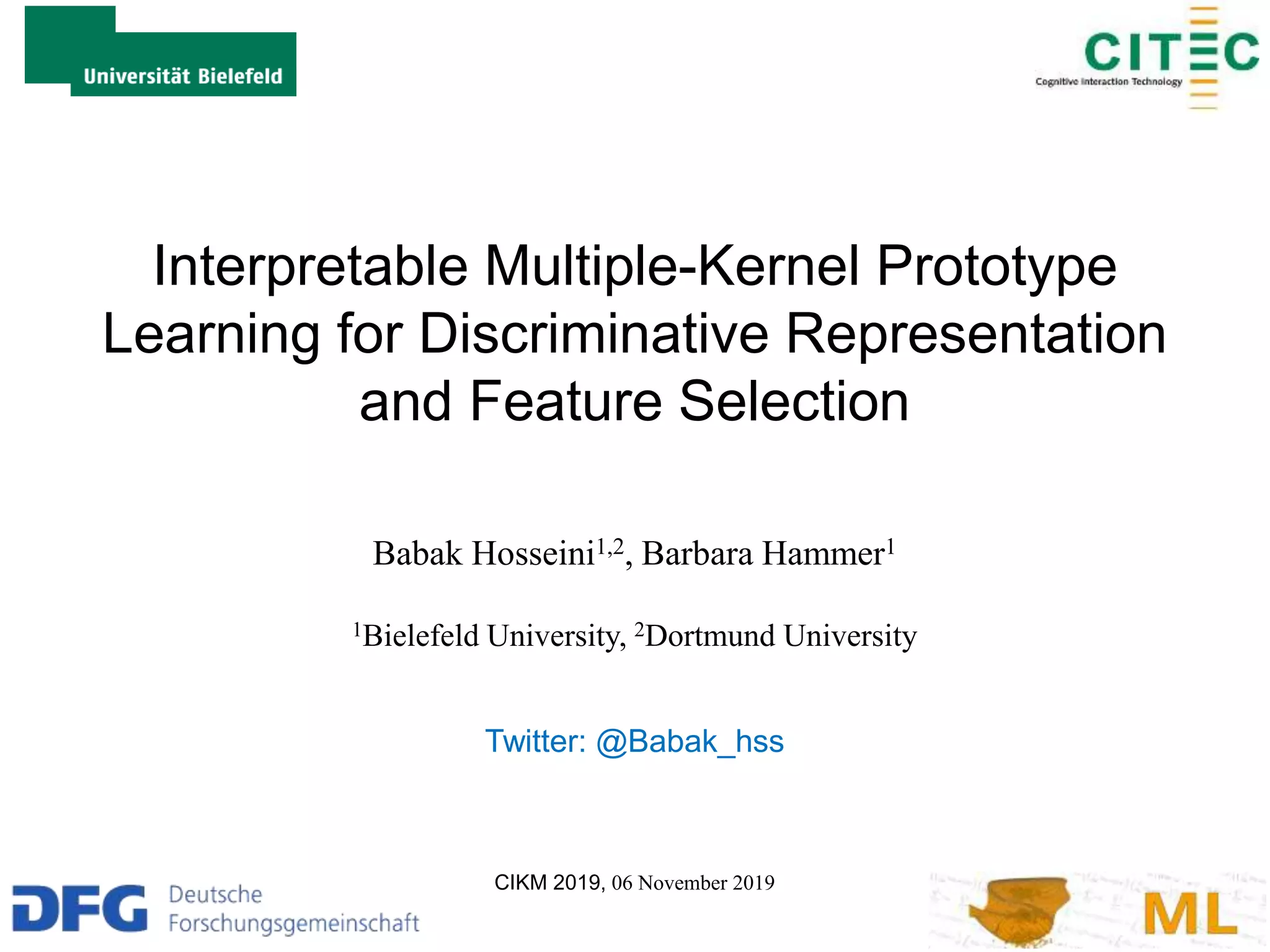 Interpretable Multiple-Kernel Prototype Learning for Discriminative Representation and Feature ...