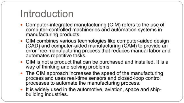 CIM Computer Integrated Manufacturing | PPTX