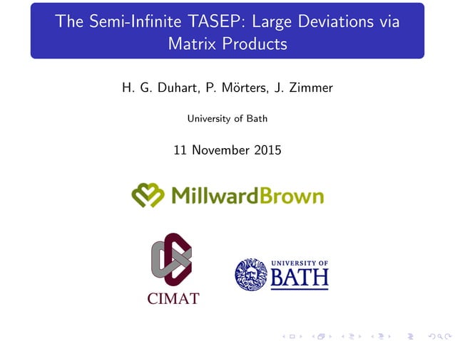 Semi infinite TASEP: Large Deviations and Matrix Products | PPT