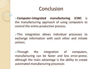 Computer Integrated Manufacturing | PPTX