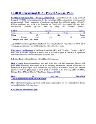 Cimfr recruitment 2013 | PDF