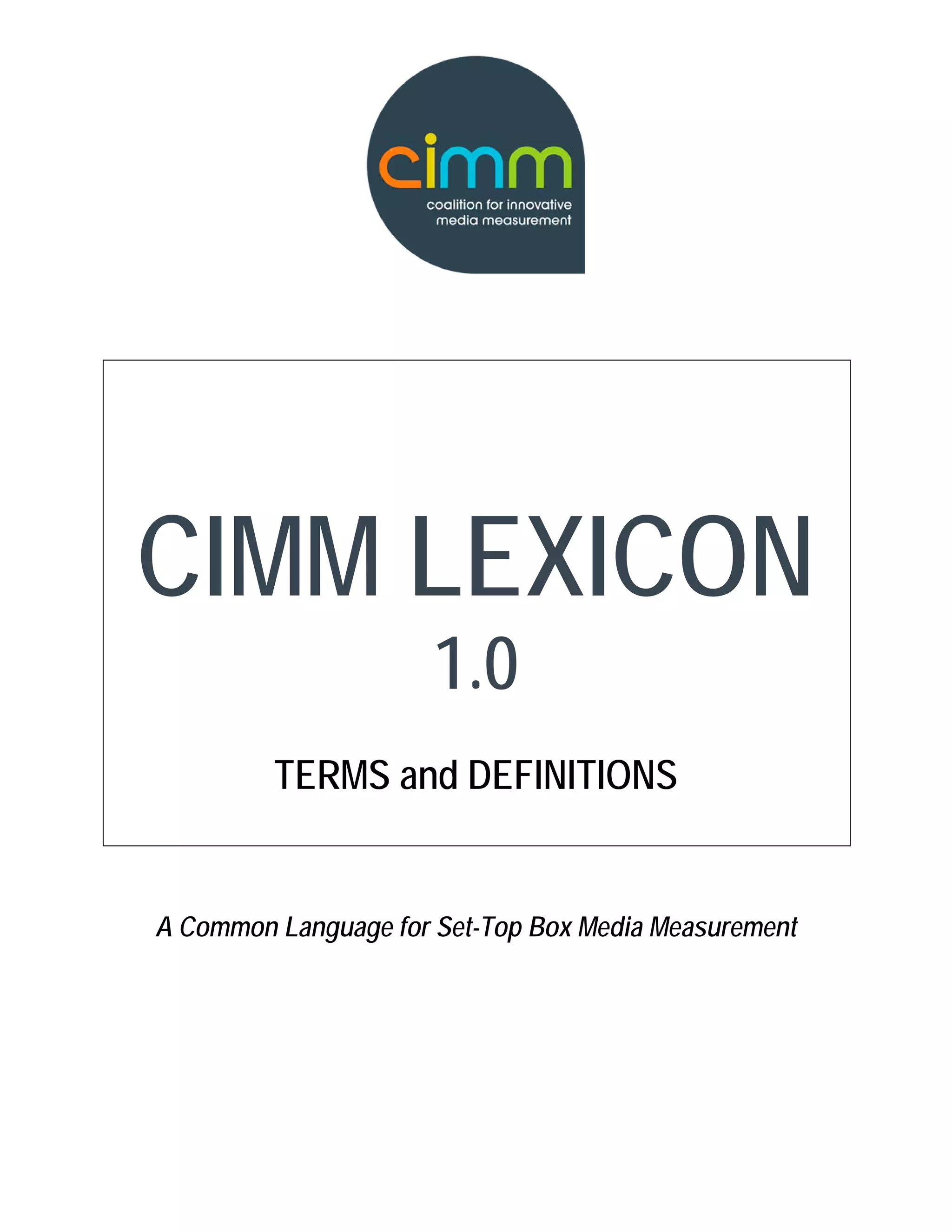 CIMM Set Top Box (STB) Lexicon / Glossary of terms May 2010 | PDF