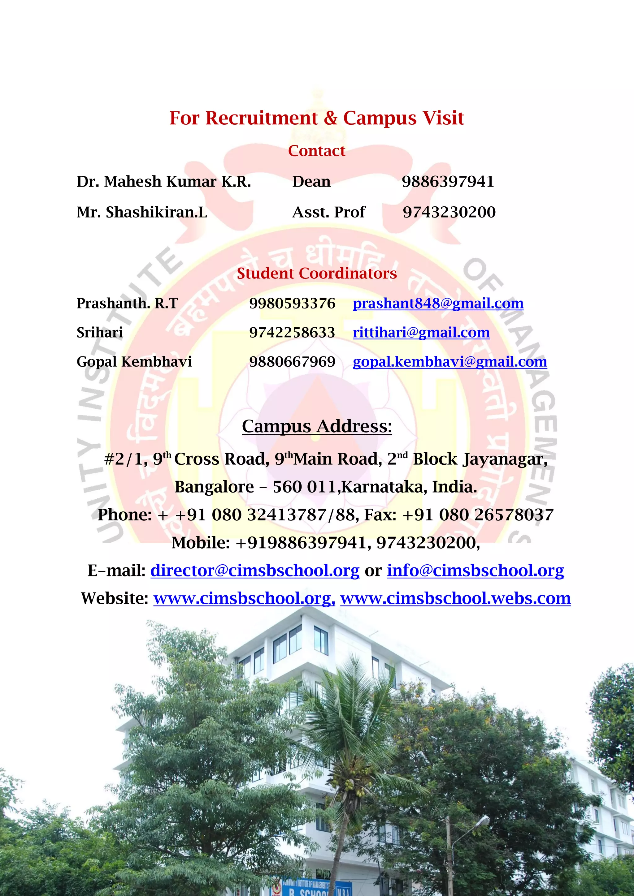 Cims b school placement e- brochure | PDF