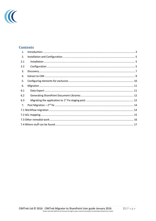 CIMtrek migrator to share point user guide | PDF