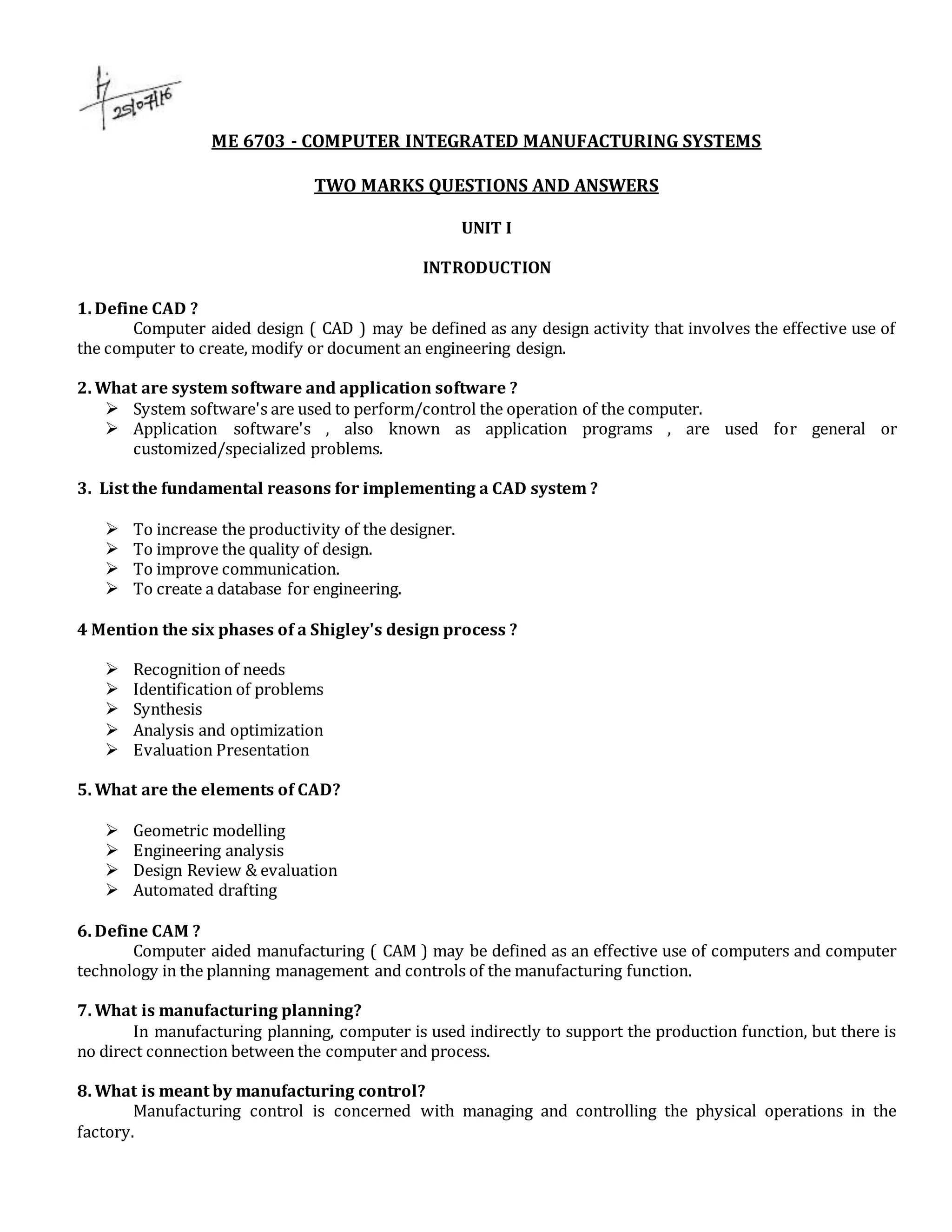 Cim unit i-2_marks | PDF