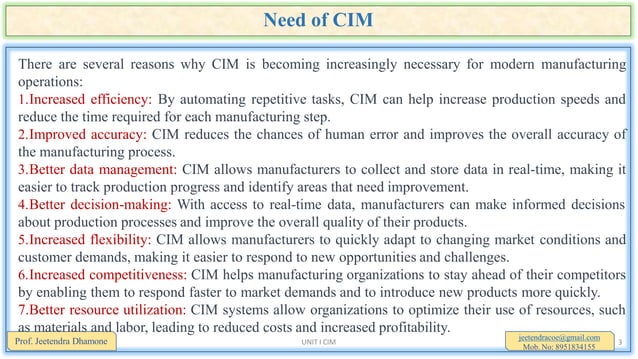 CIM UNIT I PPT.pptx COMPUTER INTEGRATED Manufacturing | PPTX