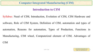CIM UNIT I PPT.pptx COMPUTER INTEGRATED Manufacturing | PPT
