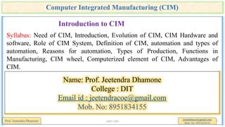 Computer Integrated Manufacturing (CIM) Mechanical | PPT