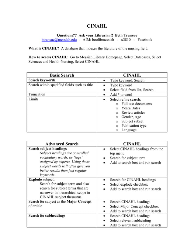 CINAHL Tip Sheet | PDF