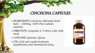 CINCHONA CONSTITUENTS AND USES | PPTX