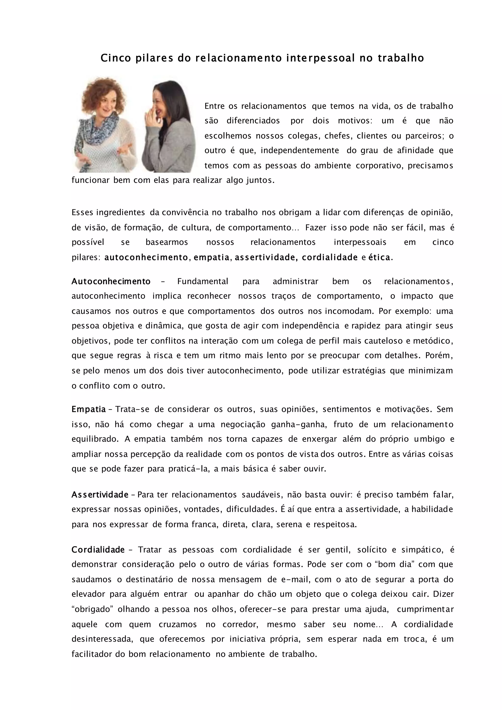 Cinco pilares do relacionamento interpessoal no | DOCX