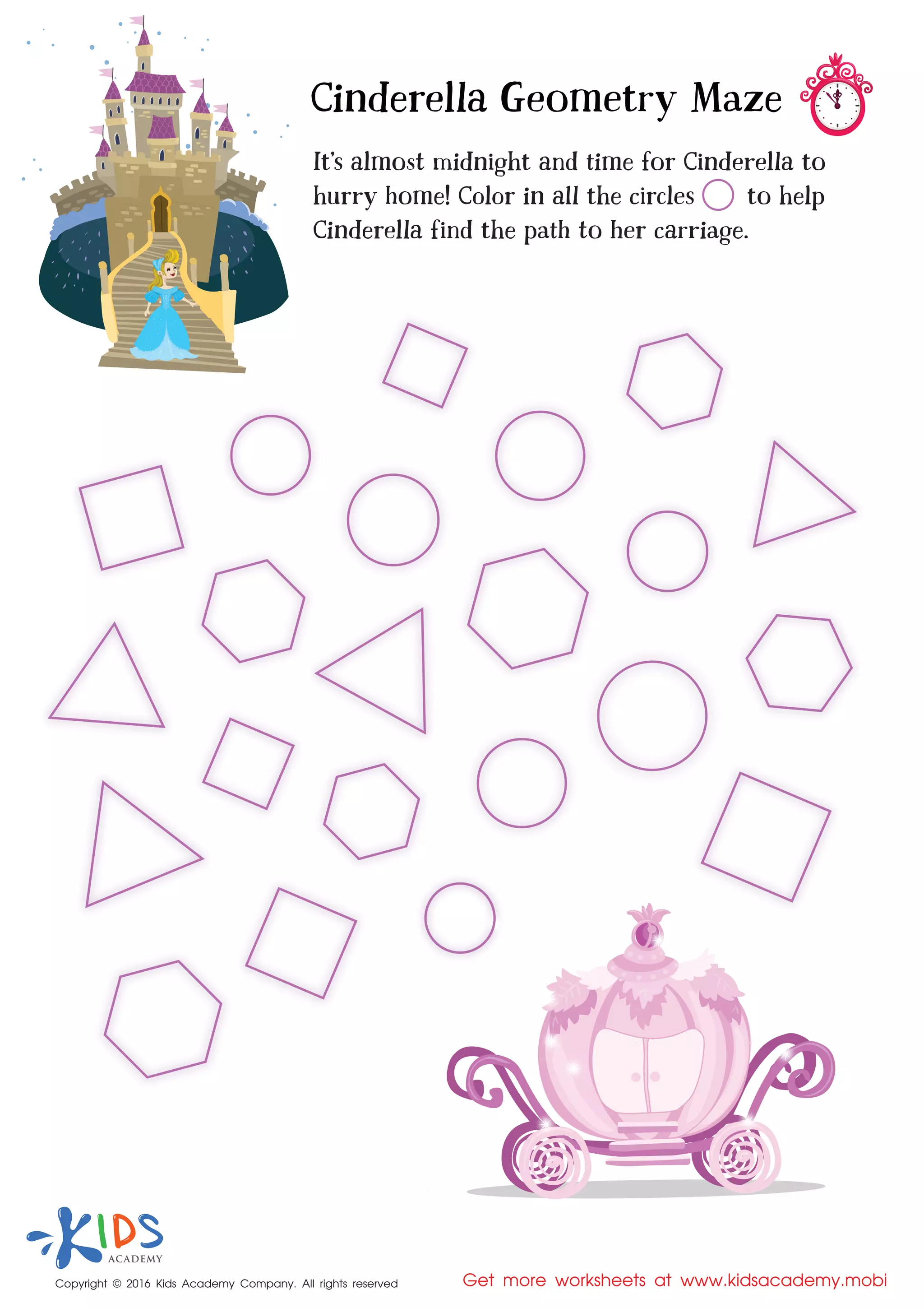 Cinderella Geometry Maze - Printable Worksheet for kids | PDF