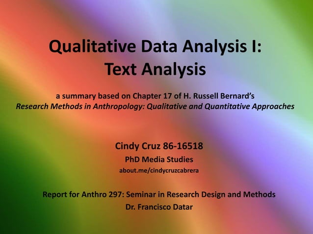 Qualitative Data Analysis I: Text Analysis | PPT